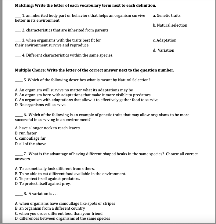 Solved Matching: Write the letter of each vocabulary term | Chegg.com