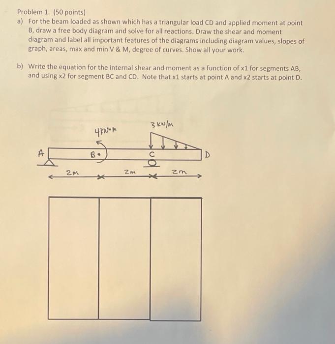Solved Problem 1. (50 points) a) For the beam loaded as | Chegg.com