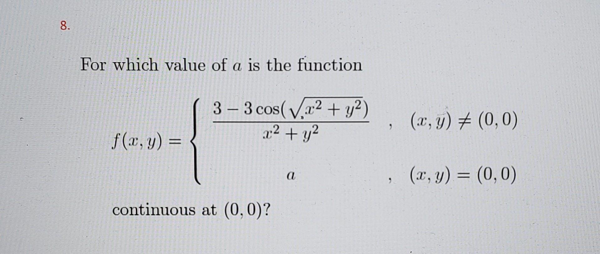 Solved For which value of a is the function | Chegg.com