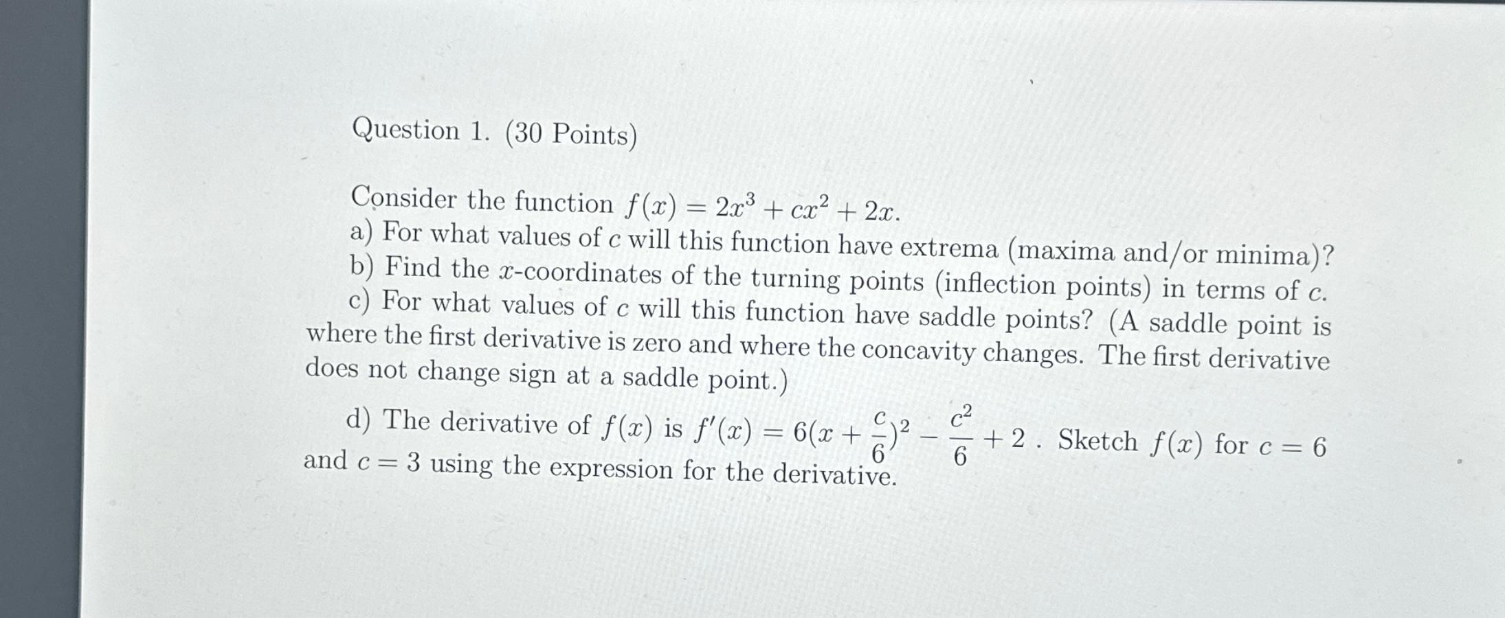 Solved Question 1. (30 ﻿Points)Consider the function | Chegg.com