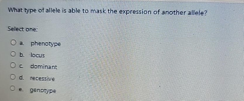 Solved What type of allele is able to mask the expression of | Chegg.com
