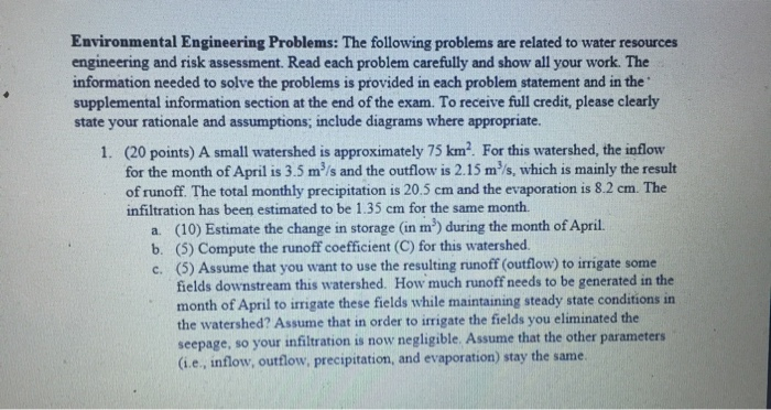 Solved Environmental Engineering Problems: The following | Chegg.com