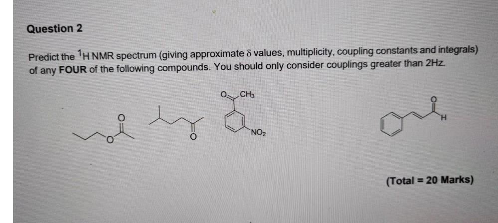 Solved Question 2 Predict the 1H NMR spectrum (giving | Chegg.com
