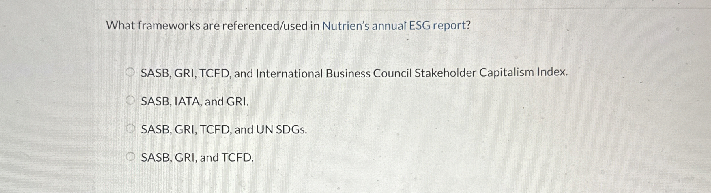 Solved What frameworks are referenced/used in Nutrien's | Chegg.com