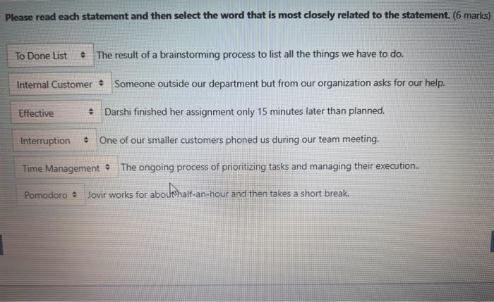 Solved Please read each statement and then select the word | Chegg.com