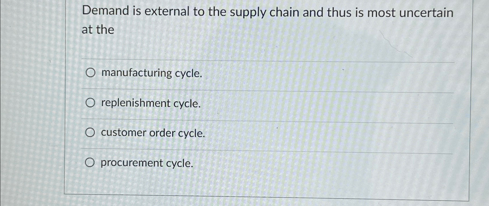 Solved Demand is external to the supply chain and thus is | Chegg.com