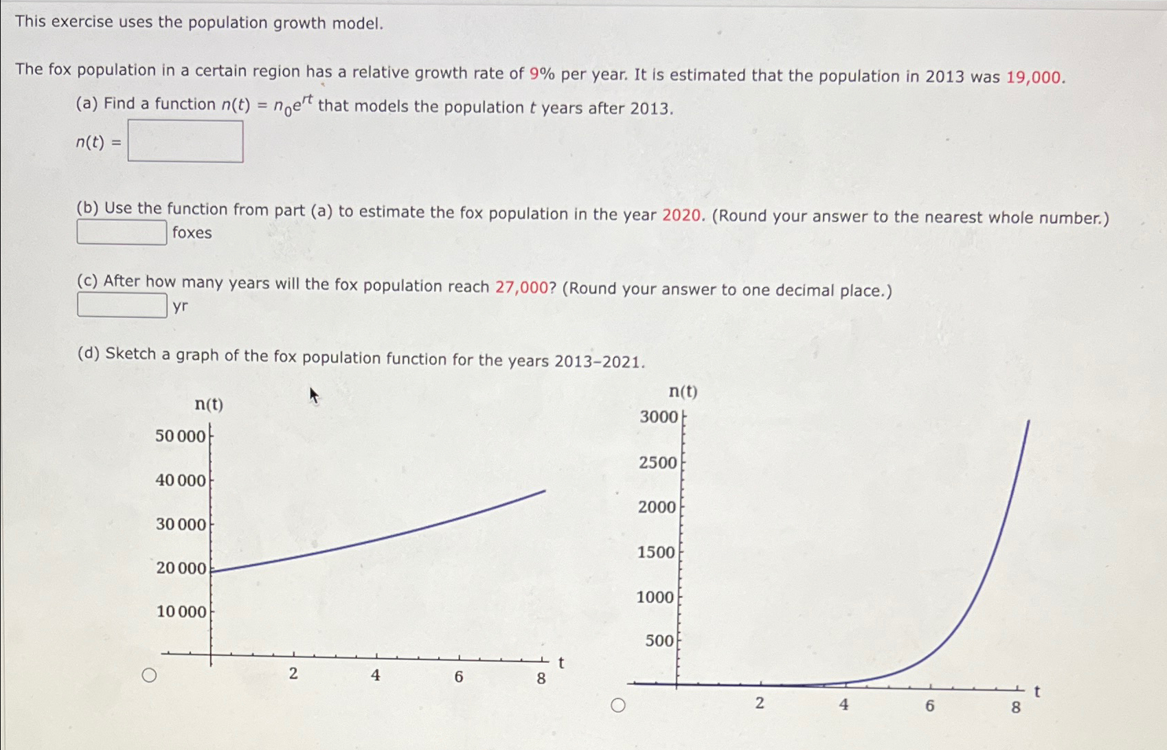 Solved This exercise uses the population growth model.The | Chegg.com