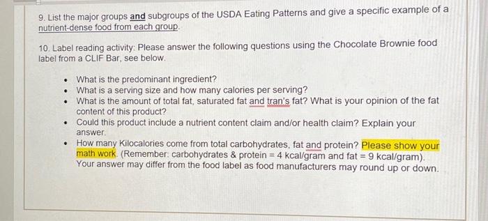 Solved 9. List the major groups and subgroups of the USDA | Chegg.com