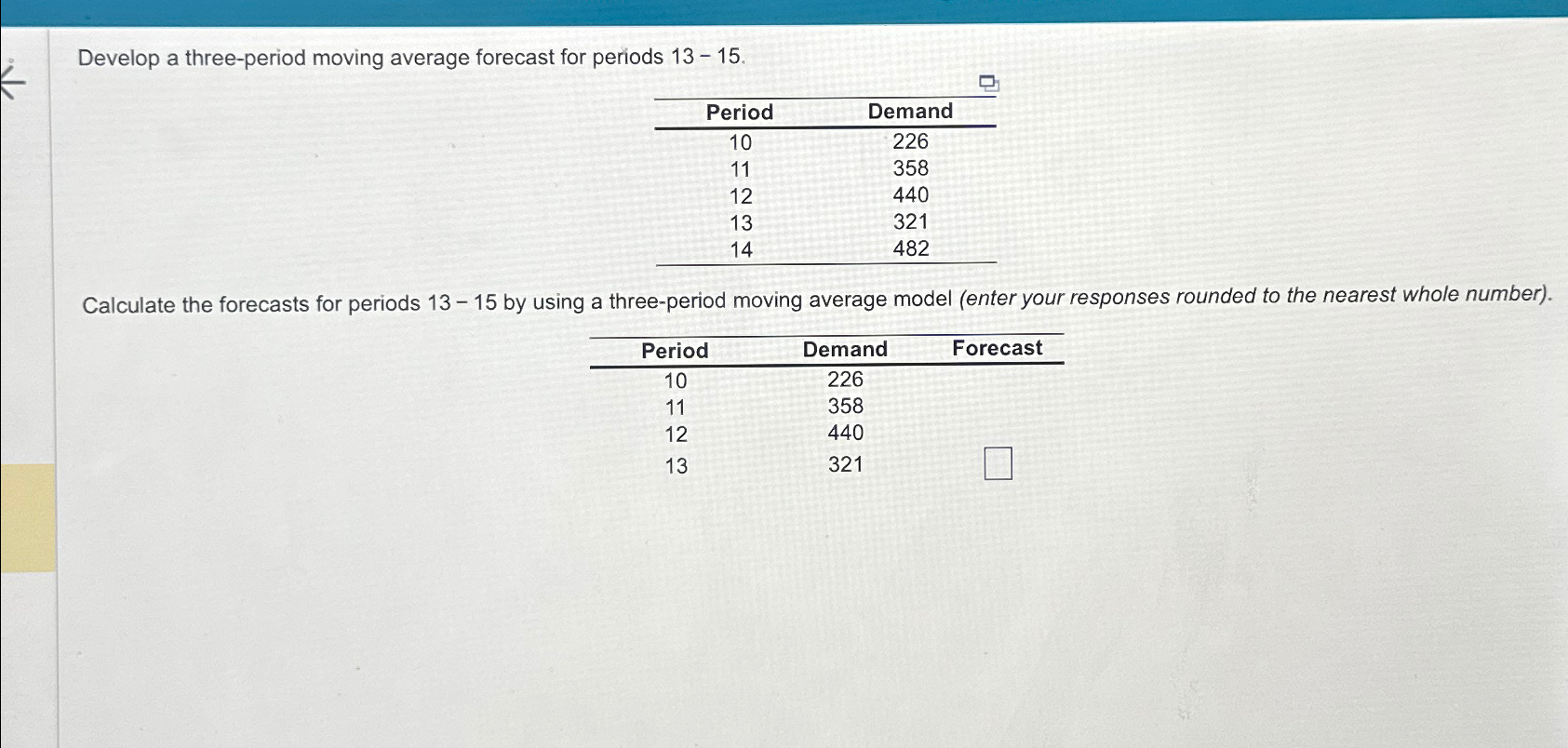 Solved Develop a three-period moving average forecast for | Chegg.com