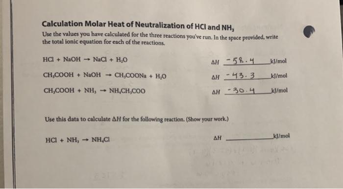 Solved Calculation Molar Heat of Neutralization of HCl and | Chegg.com
