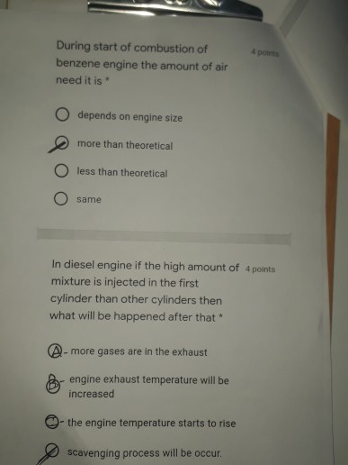 Solved During start of combustion of benzene engine the | Chegg.com