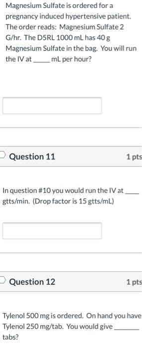 Solved Magnesium Sulfate is ordered for a pregnancy induced | Chegg.com