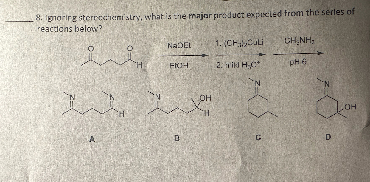 Solved What Is The Expected Major Product Of The Reaction