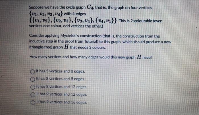 Solved Suppose we have the cycle graph C4, that is, the | Chegg.com