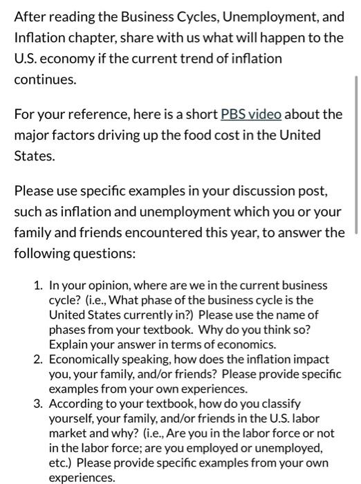 Solved After reading the Business Cycles, Unemployment, and | Chegg.com