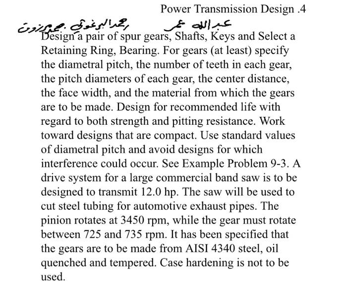 Solved Besign'a pair of spur gears, Shafts, Keys and Select | Chegg.com