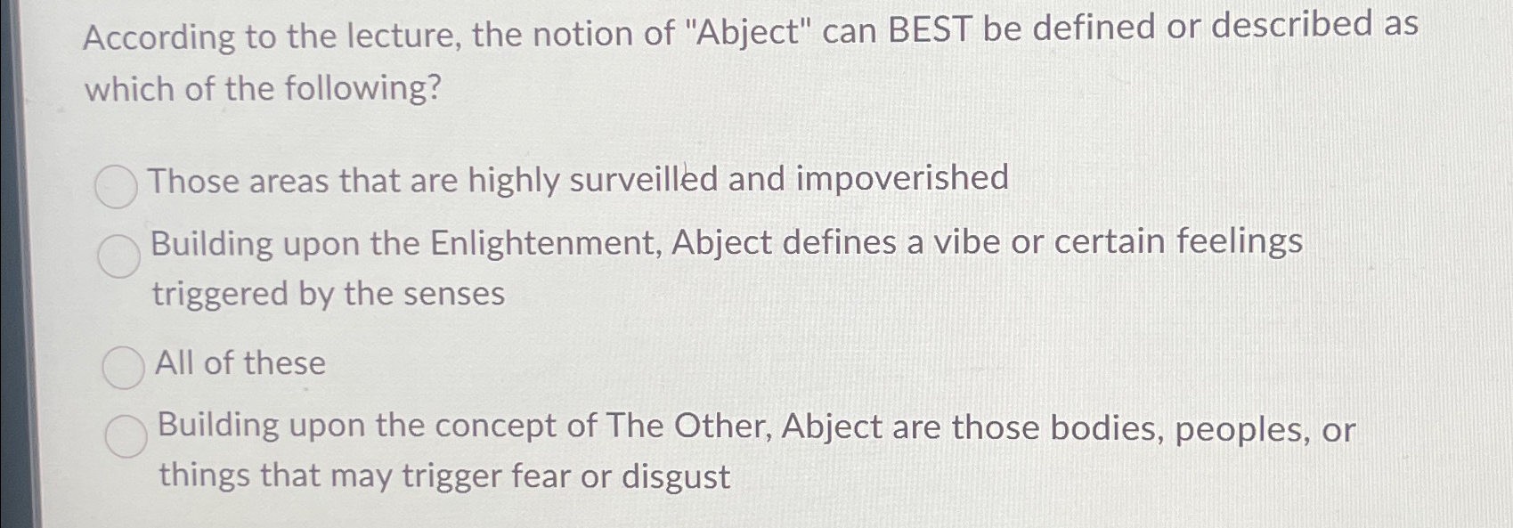 Solved According to the lecture, the notion of "Abject" can | Chegg.com