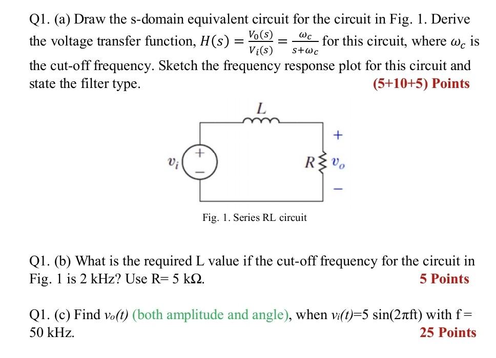 Solved Wc Q1. (a) Draw the s-domain equivalent circuit for | Chegg.com
