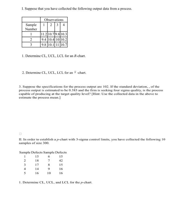 Solved I. Suppose that you have collected the following | Chegg.com