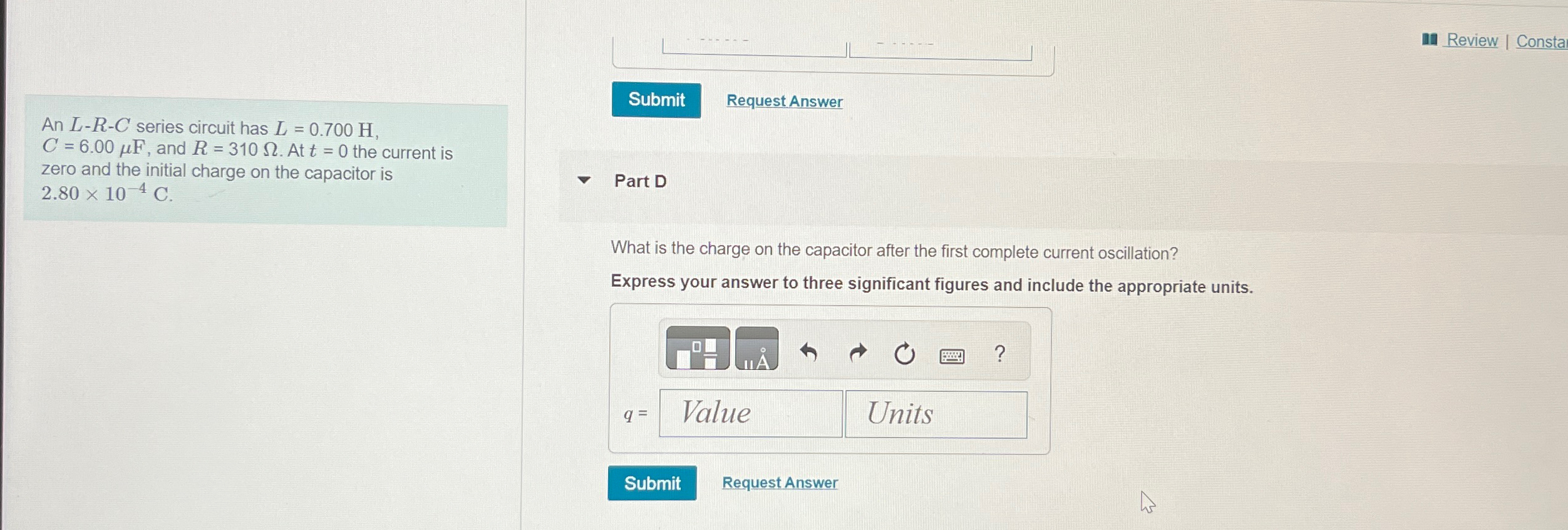 Solved Part AAn L-R-C ﻿series circuit has | Chegg.com