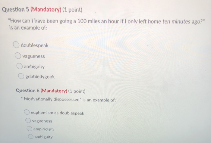 Solved Question 5 (Mandatory) (1 point) "How can I have been | Chegg.com