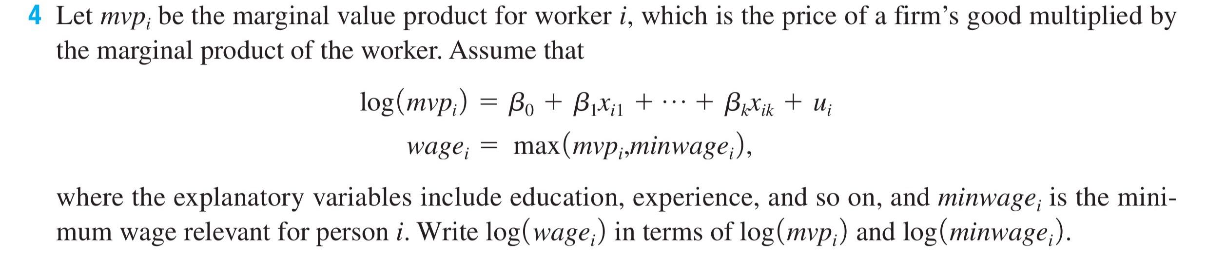 Solved Let mvpi ﻿be the marginal value product for worker i, | Chegg.com
