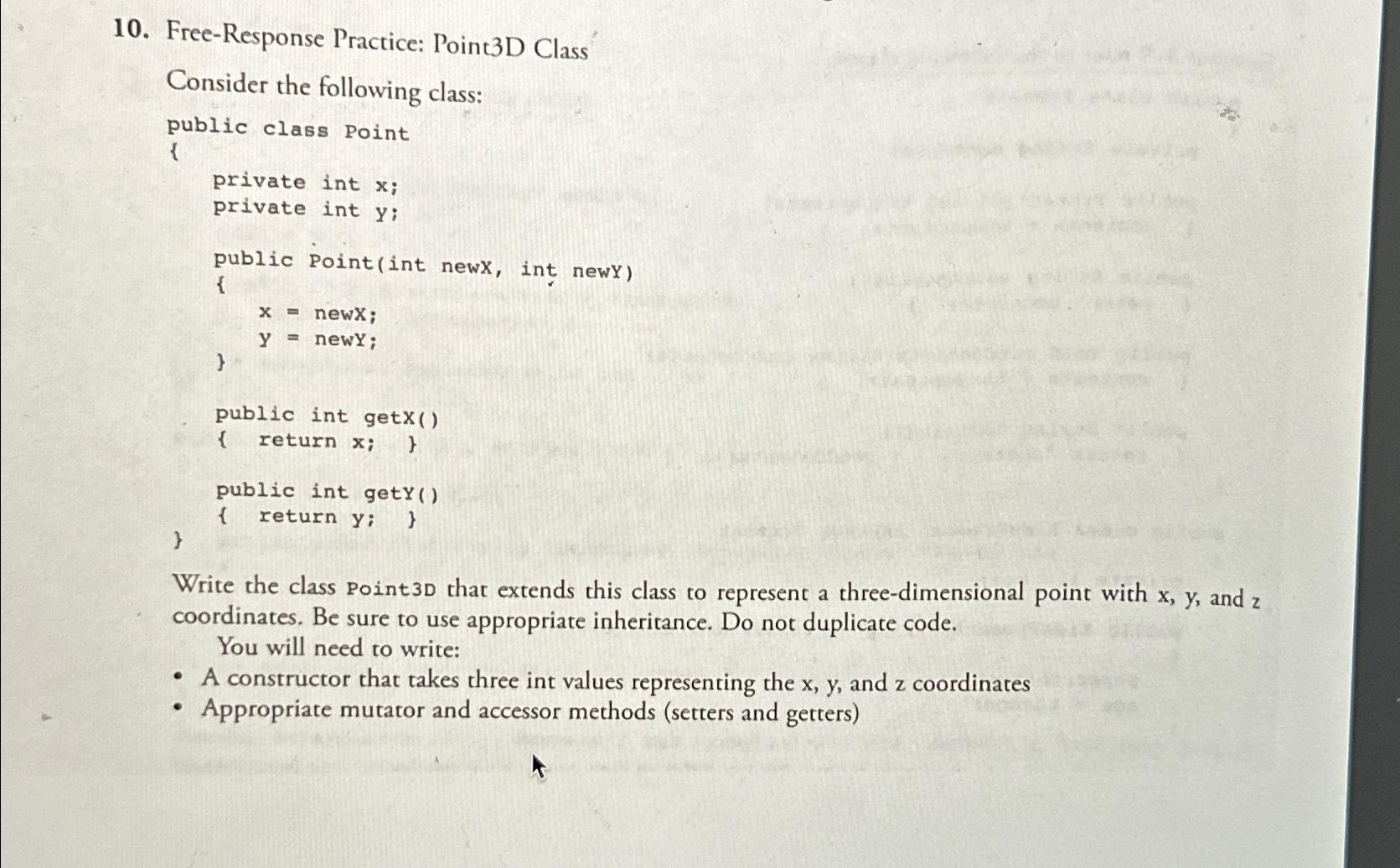 Solved Free Response Practice Point3d Classconsider The 