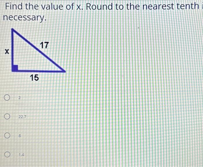 Solved Find the value of x. Round to the nearest tenth | Chegg.com