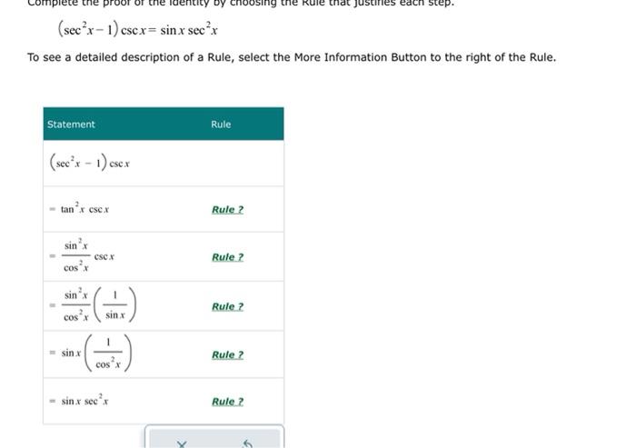 Solved (sec2x−1)cscx=sinxsec2x To see a detailed description | Chegg.com