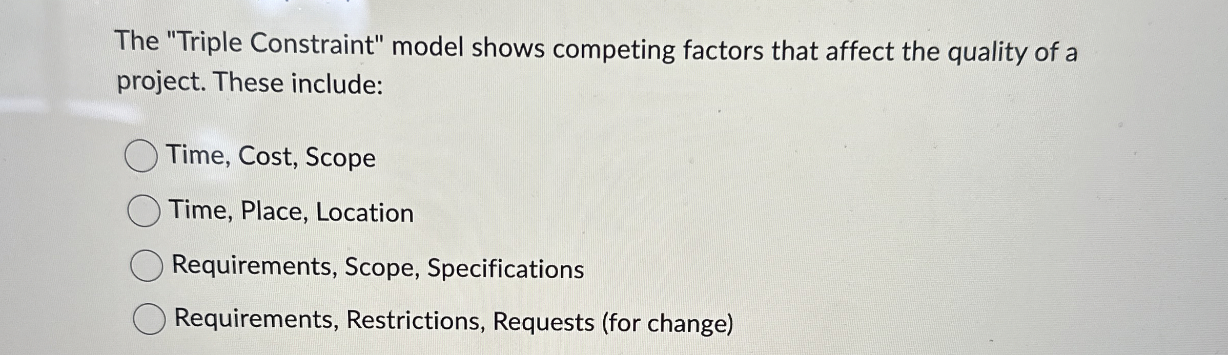 Solved The "Triple Constraint" model shows competing factors | Chegg.com