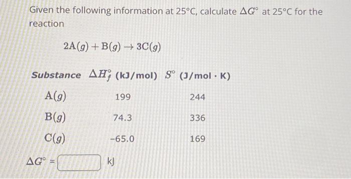 Solved Given the following information at 25∘C, calculate | Chegg.com