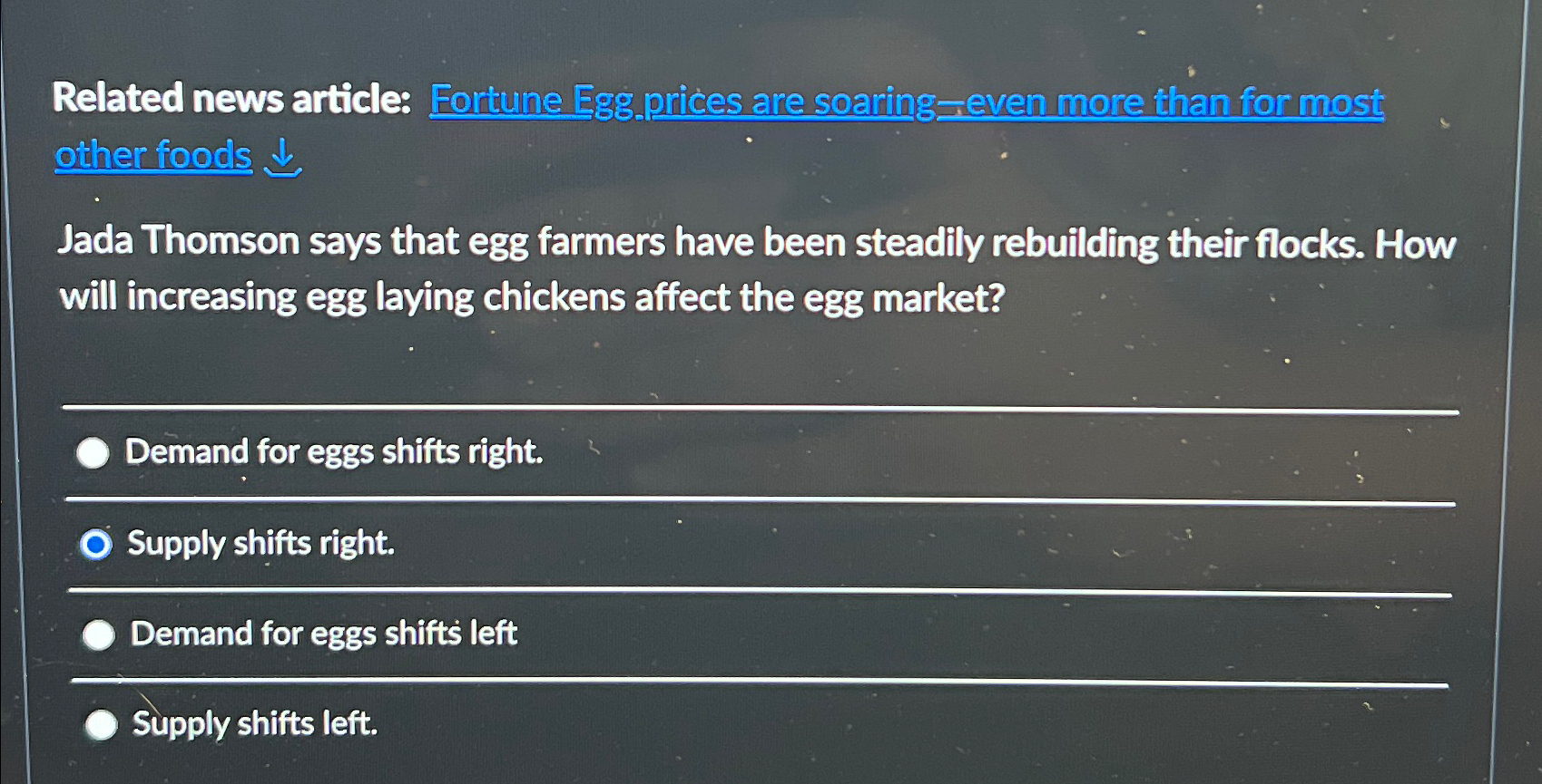 Solved Related news article: Fortune Egg, prices are | Chegg.com