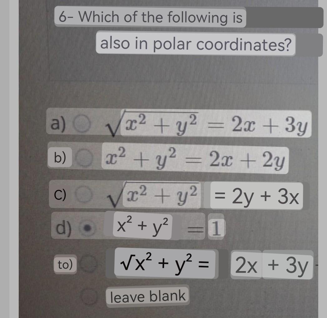 Solved a) x2+y2=2x+3y b) x2+y2=2x+2y c) x2+y2=2y+3x d) | Chegg.com Solved a) x2+y2=2x+3y b) x2+y2=2x+2y c) x2+y2=2y+3x d) | Chegg.com