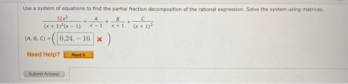 Solved Use a system of equations to find the partial | Chegg.com
