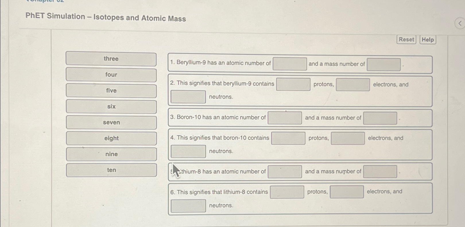 PhET Simulation - ﻿Isotopes and Atomic MassResetHelp | Chegg.com
