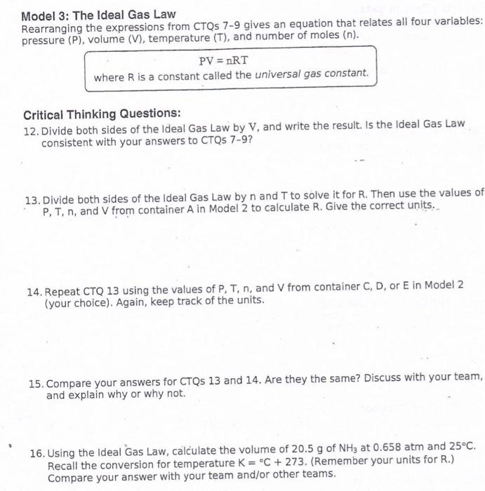 Model 2: Representation of some gases and their | Chegg.com