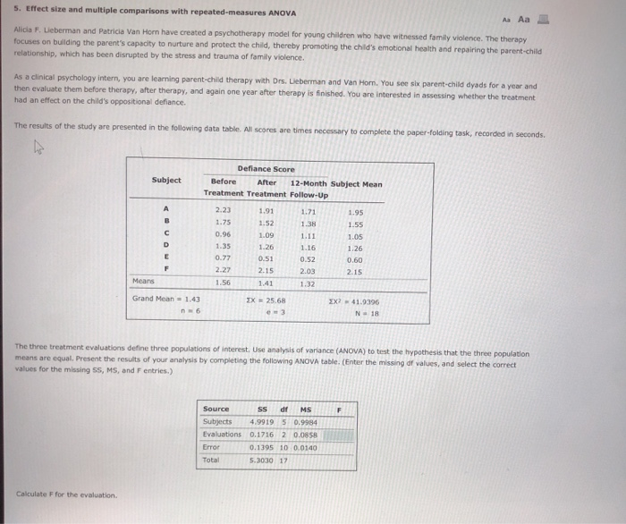 Solved 5. Effect size and multiple comparisons with | Chegg.com