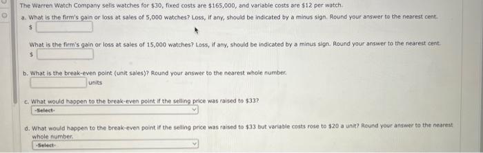 Solved The Warren Watch Company sells watches for $30, fixed | Chegg.com