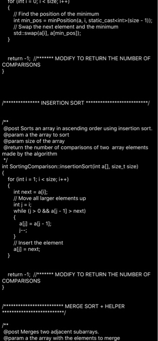 Part 1: You must modify each sorting function to | Chegg.com