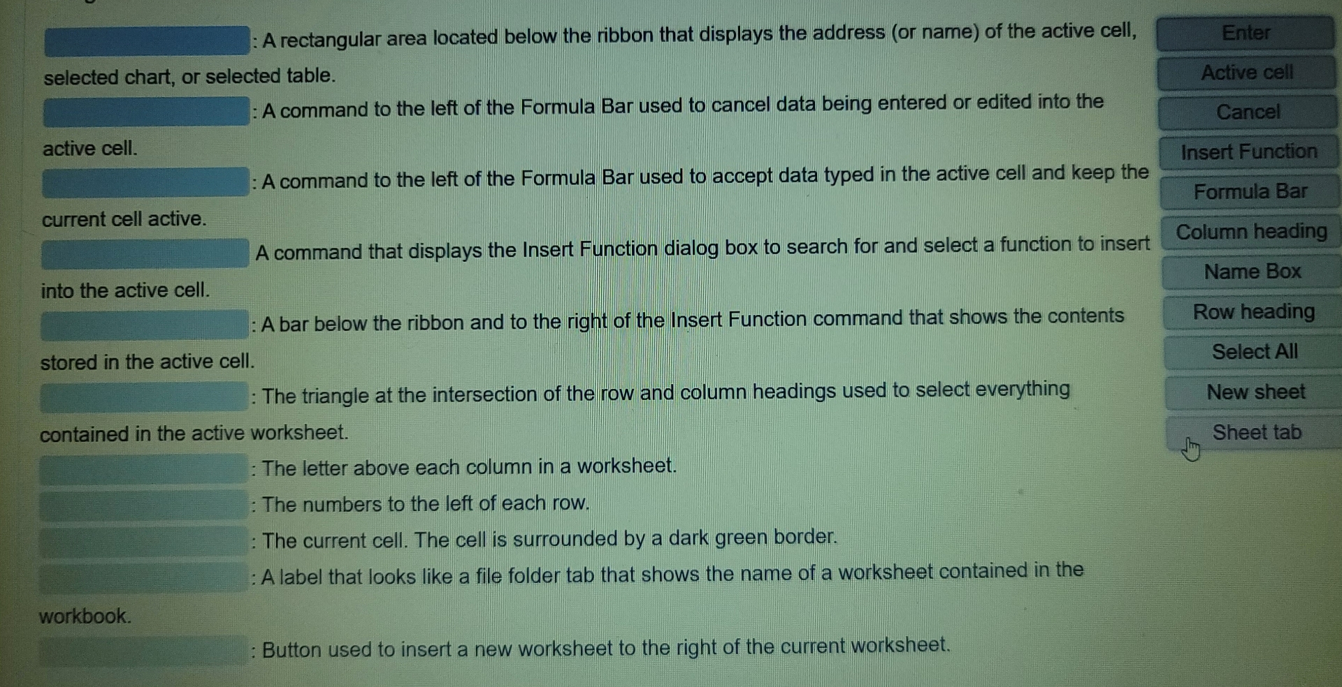 Solved : A rectangular area located below the ribbon that | Chegg.com
