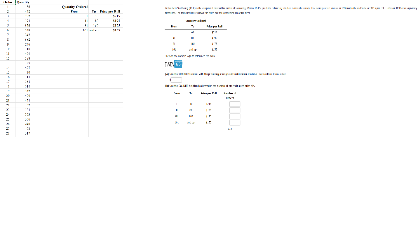 Solved (a)Use the VLOOKUP function with the preceding | Chegg.com