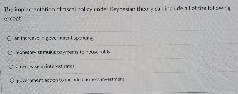 Solved The implementation of fiscal policy under Keynesian | Chegg.com
