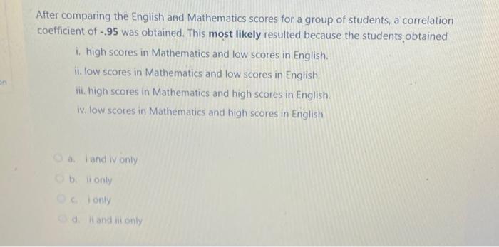 Solved After comparing the English and Mathematics scores | Chegg.com