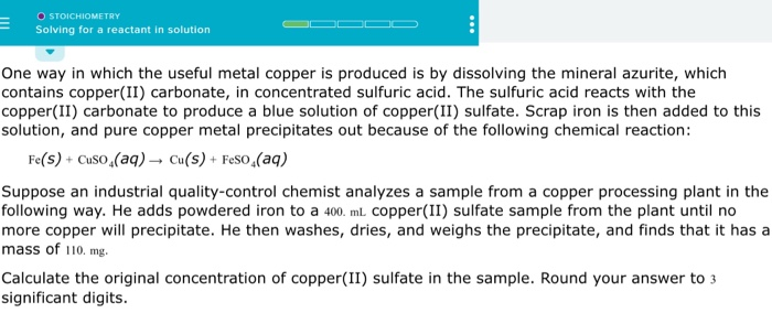 Solved O STOICHIOMETRY Solving for a reactant in solution | Chegg.com