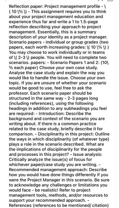 Reflection paper: Project management profile - I | Chegg.com