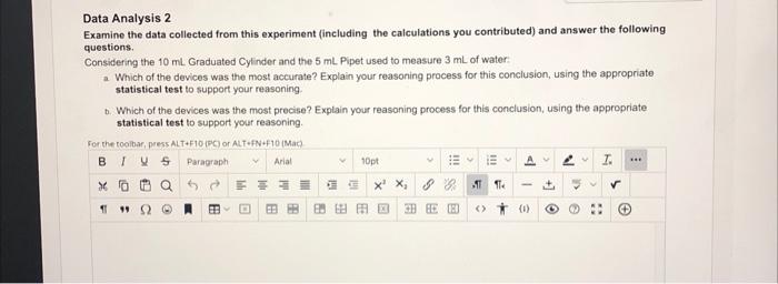 Solved Data Analysis 1 Examine the data collected from this | Chegg.com