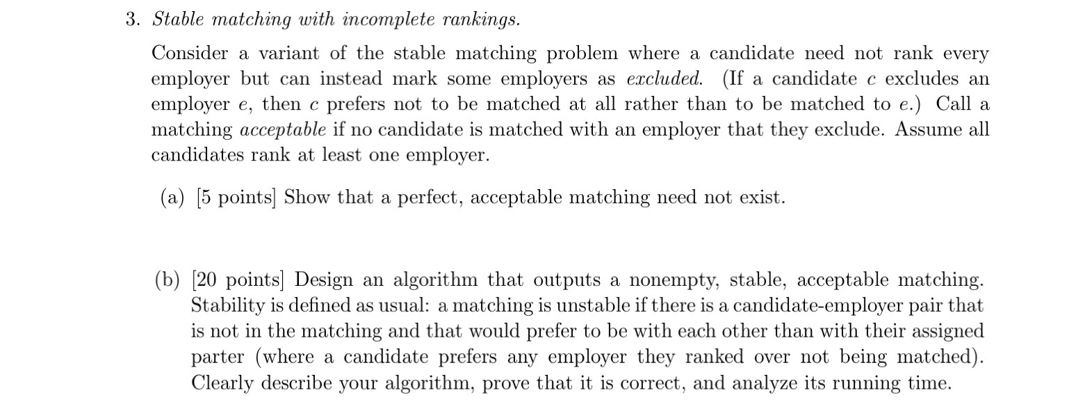 Solved Stable matching with incomplete rankings.Consider a | Chegg.com