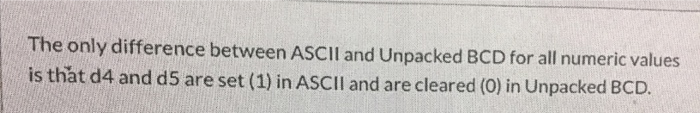 Solved The only difference between ASCII and Unpacked BCD | Chegg.com