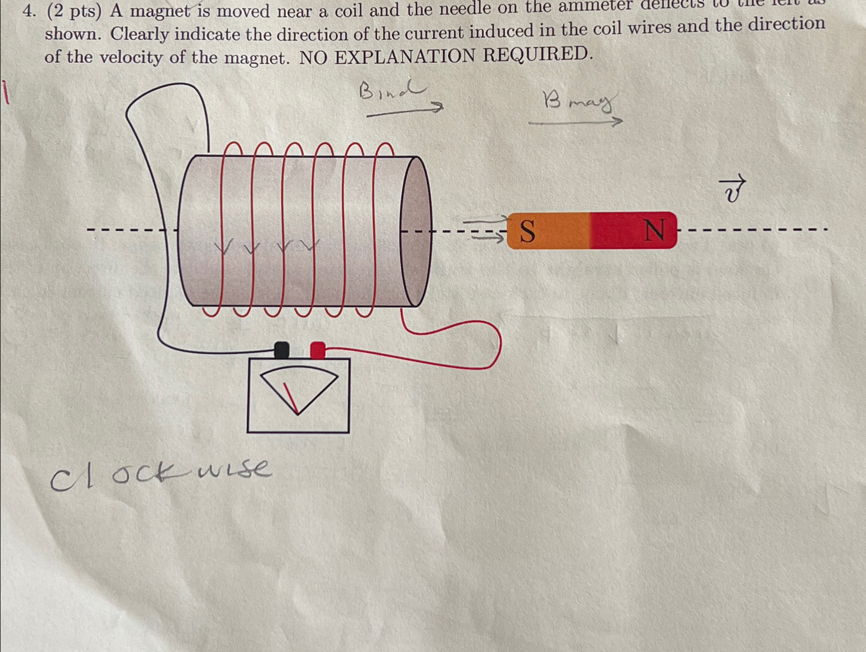 Solved (2pts) ﻿A magnet is moved near a coil and the needle | Chegg.com