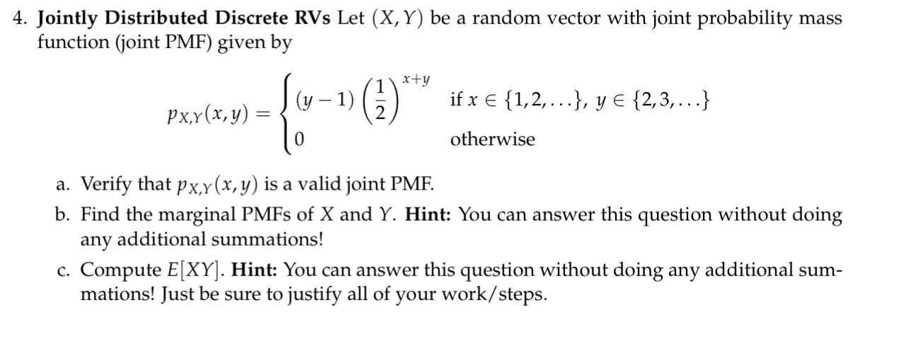 Solved Jointly Distributed Discrete RVs Let (x,Y) ﻿be a | Chegg.com